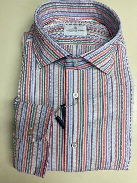 Summer Textured Crinkle Shirt - Multi Color Stripe | Everard's Clothing