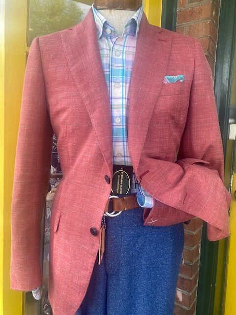 Red Windowpane Wool, Silk & Linen Jacket | Everard's Clothing